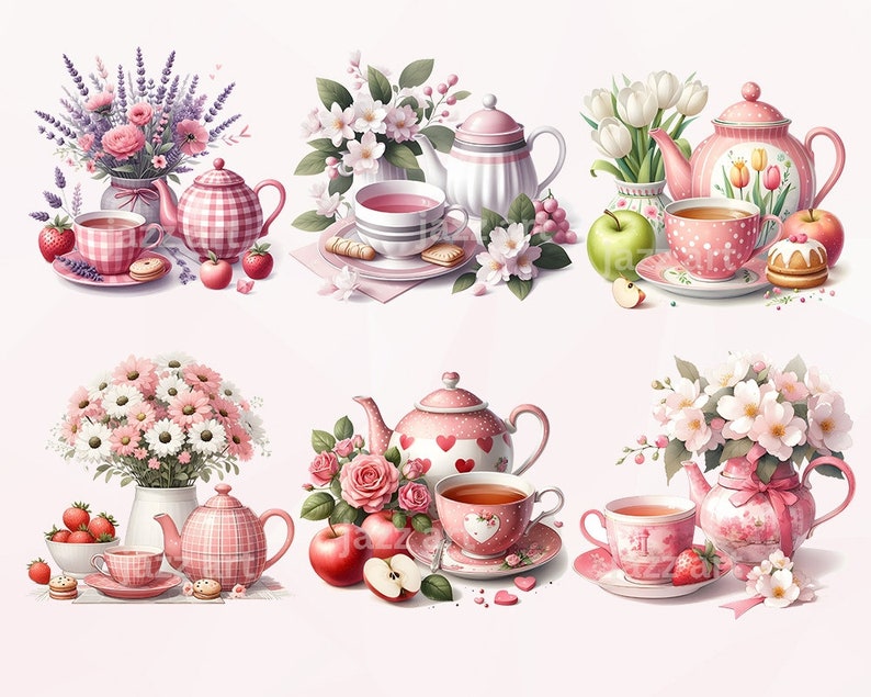 Tea Time Clipart Bundle, Watercolor Tea Party, Tea Illustration, Tea ...