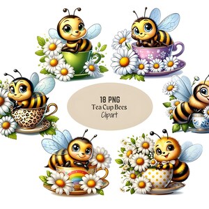 Watercolor Teacup Bee Clipart Bundle: Daisy Flower PNG (commercial Use ...