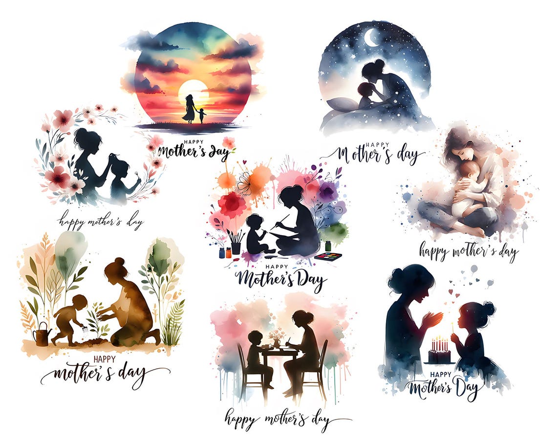 Mother's Day Watercolor Clipart Bundle: Floral PNG Designs (commercial ...