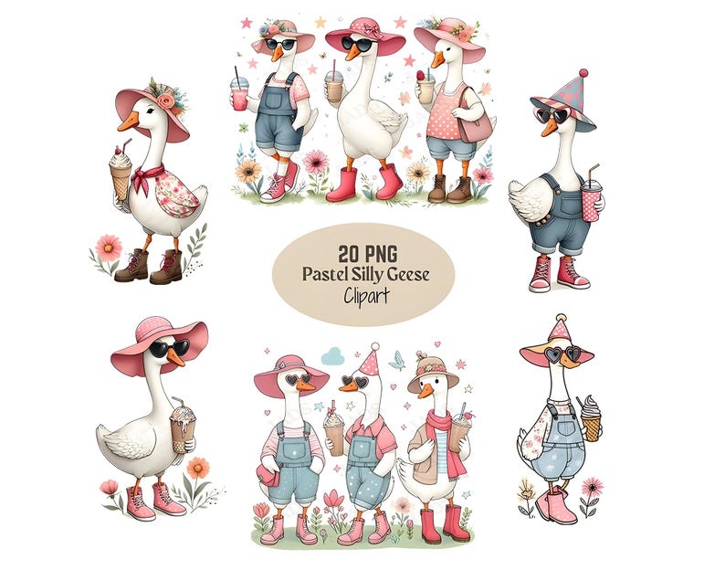 Pastel Silly Goose Clipart Bundle, Geese Print, Goose Bumps Shirt ...