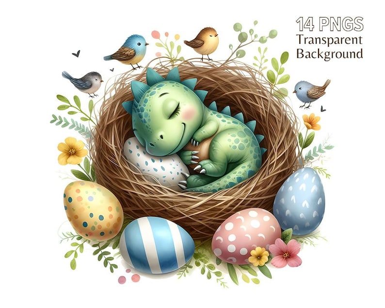 Easter Dinosaur Clipart Bundle: Egg Hunt PNG Graphics (commercial Use ...