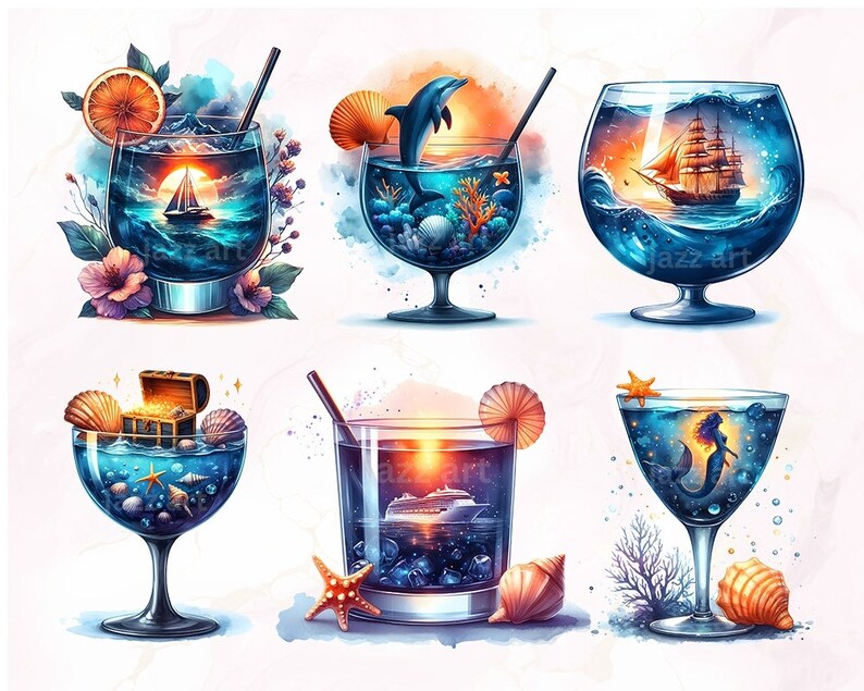 Nautical Cocktail Clipart: Summer Drinks PNG, Commercial Use (digital ...