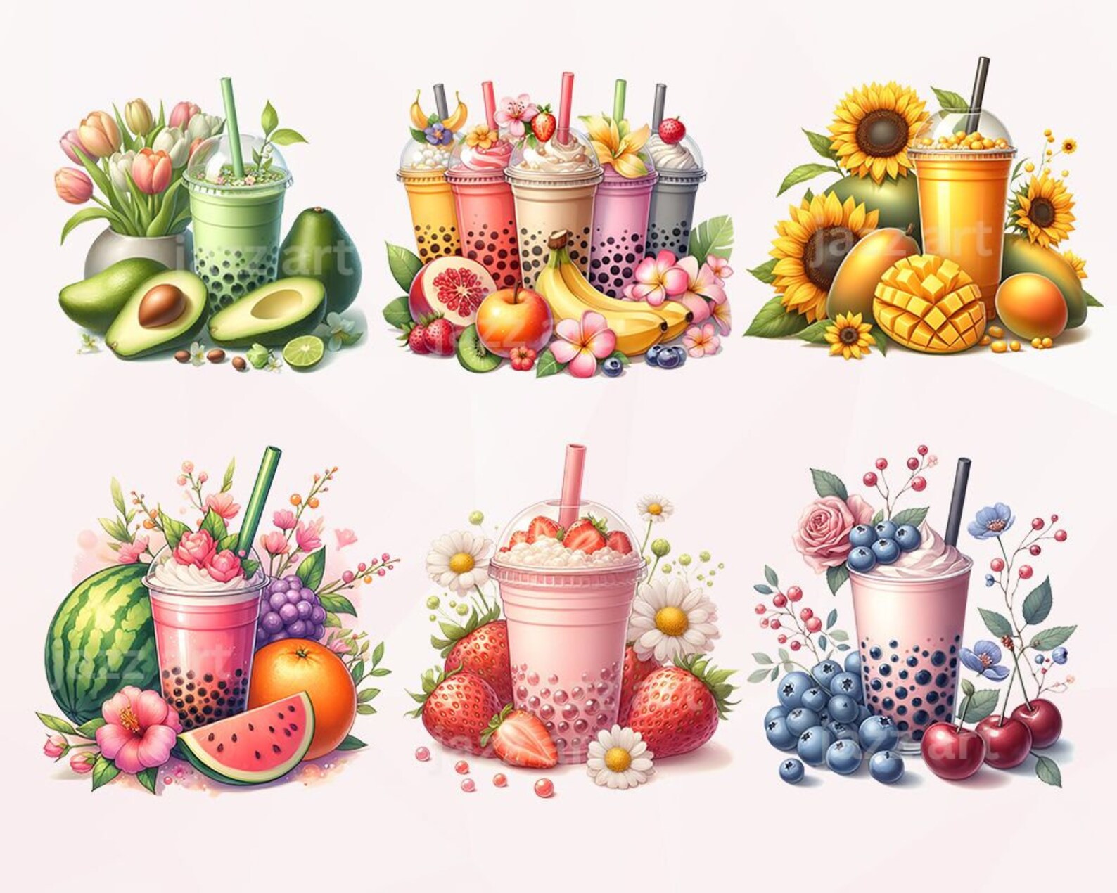 Summer Bubble Tea Clipart Bundle, Watercolor Bubble Tea, Bubble Tea ...