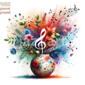 Vase Musical Notes Clipart Bundle, Notes Png, Watercolor Vase Graphics ...