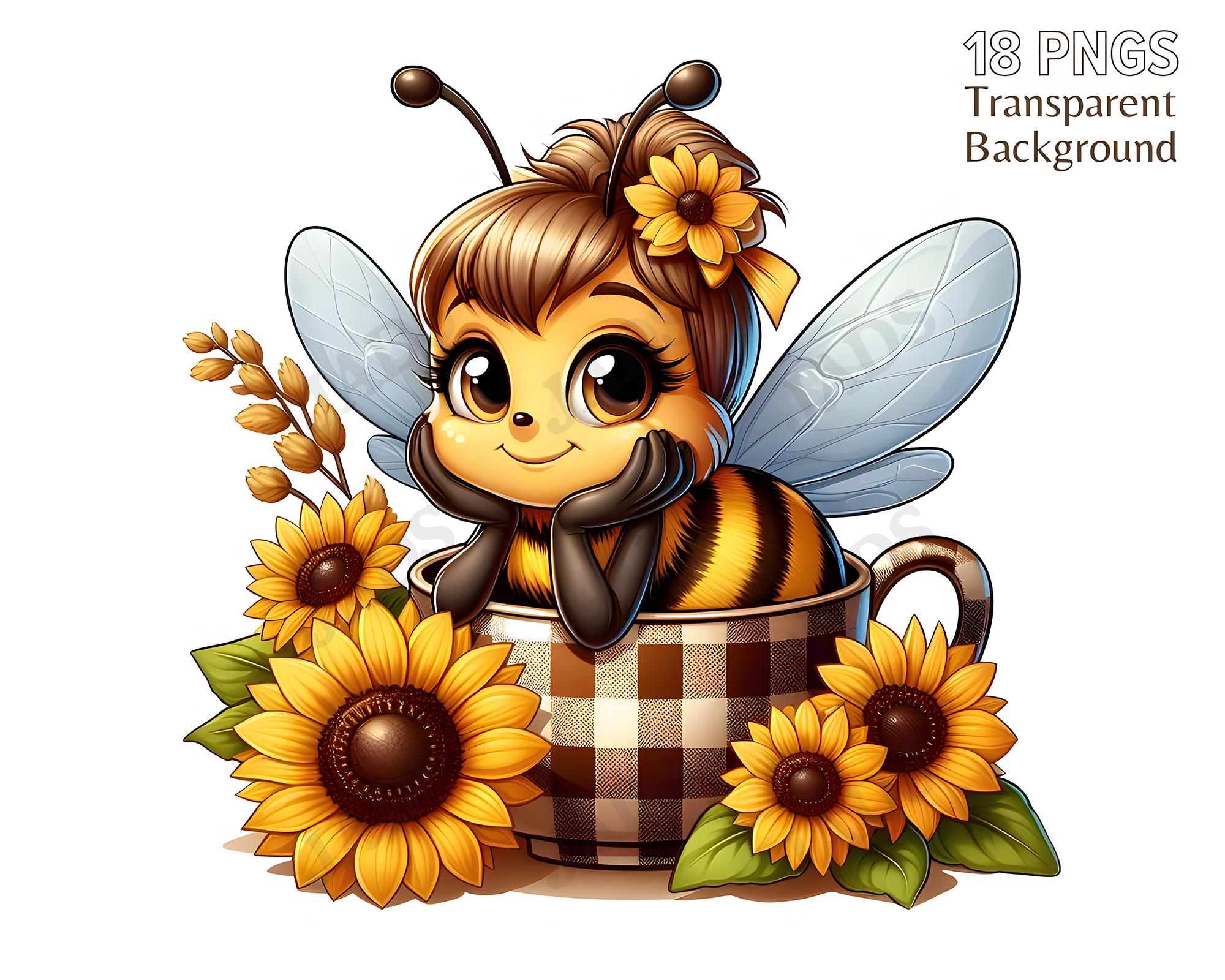 Sunflower Bees Clipart Bundle, Cute Bee Clipart, Sunflower Png Design ...