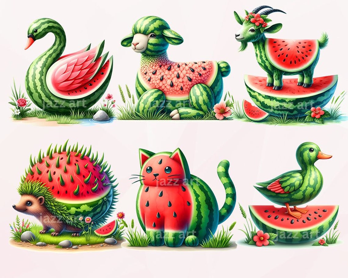 Watermelon Animals Clipart Bundle: Summer Graphics (digital Download ...