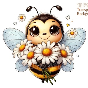 Cute Bees and Daisy Clipart Bundle, Cute Bee Clipart, Honeybee Clipart ...