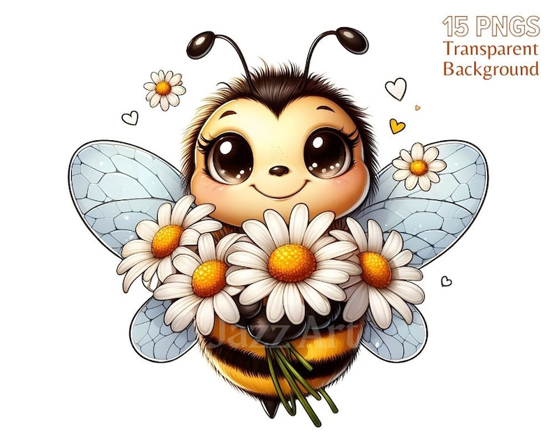 Cute Bees and Daisy Clipart Bundle, Cute Bee Clipart, Honeybee Clipart ...