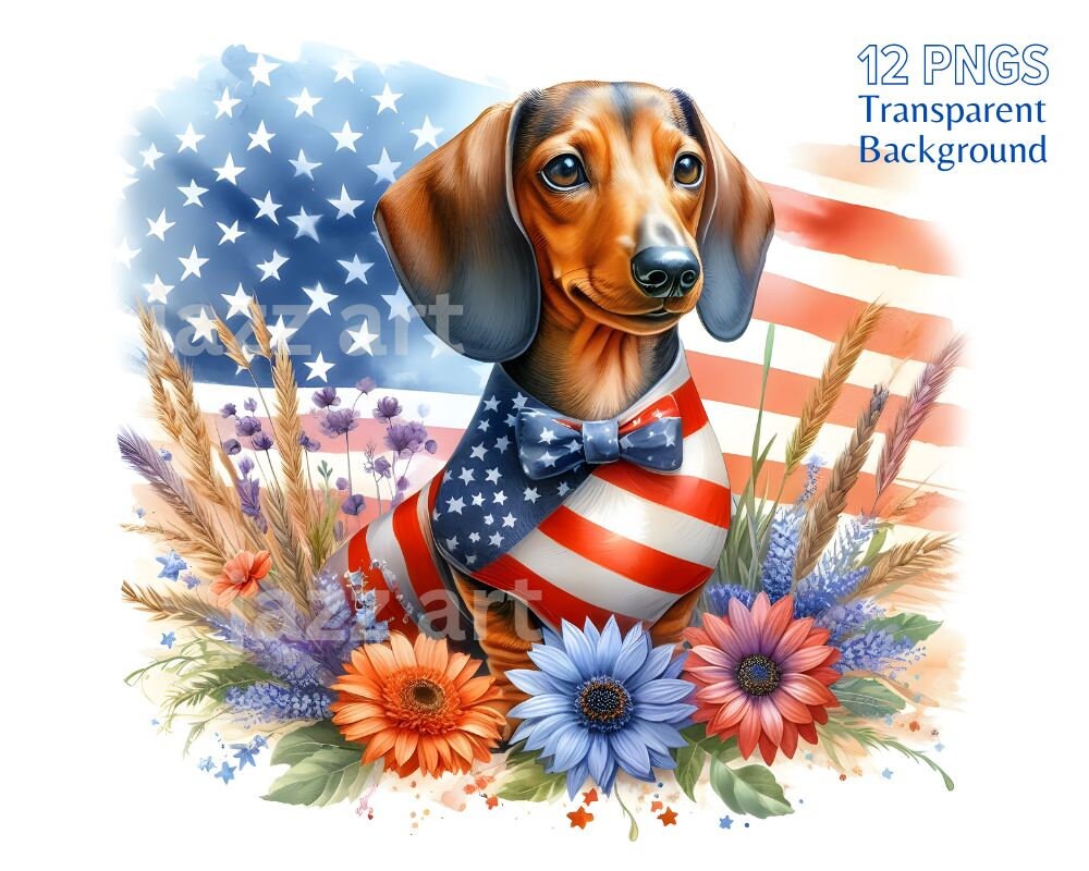 Patriotic Dogs Clipart Bundle, 4th of July Graphics, Watercolor Dogs ...