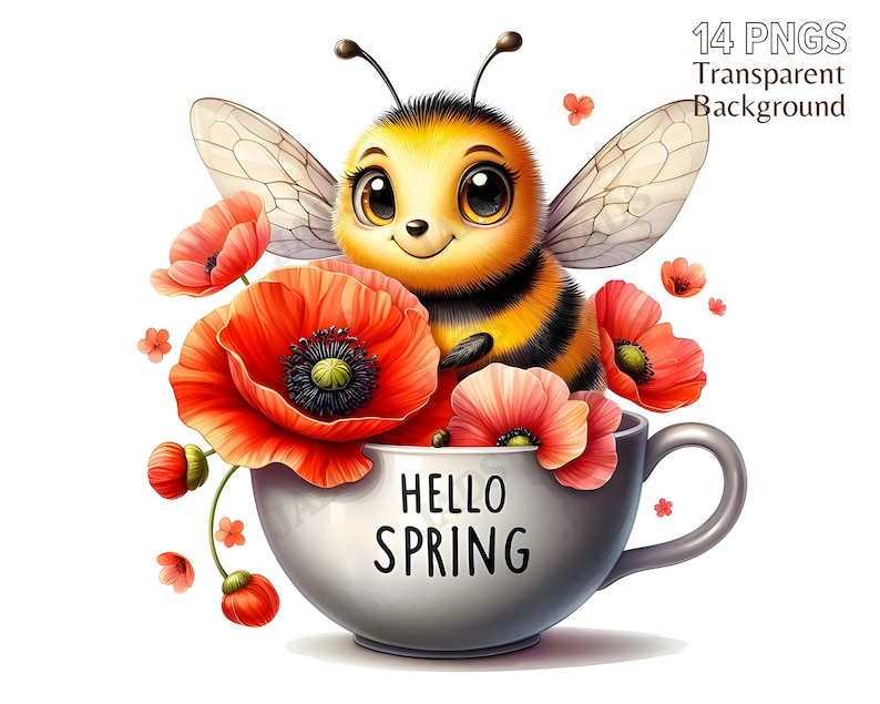 Spring Bees Clipart Bundle, Cute Bee Clipart, Honeybee Clipart, Hello ...