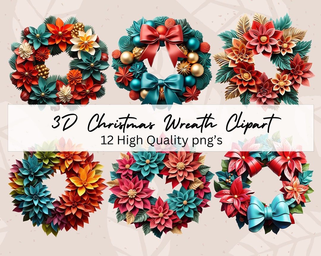 3D Christmas Wreath Clipart Png 3d Wreath Sign Christmas - Etsy
