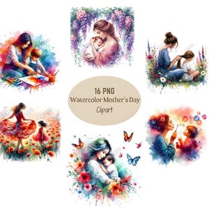 Watercolor Mother's Day Clipart Bundle: Floral PNG Designs (commercial ...