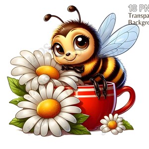 Tea Cup Bees and Daisy Clipart Bundle, Cute Bee Clipart, Honeybee ...