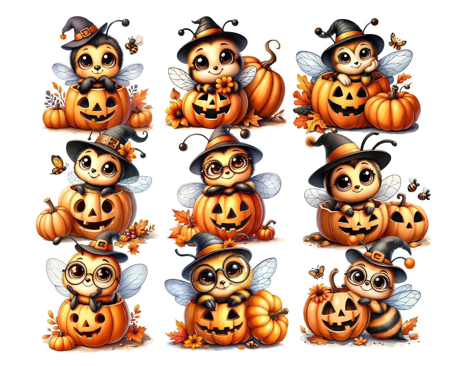 Halloween Pumpkin Bee Clipart | Cute Spooky Bee PNG | Fall Halloween ...