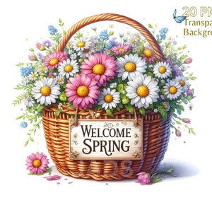 Watercolor Spring Flower Basket Clipart Bundle (PNG, Commercial Use) - Etsy