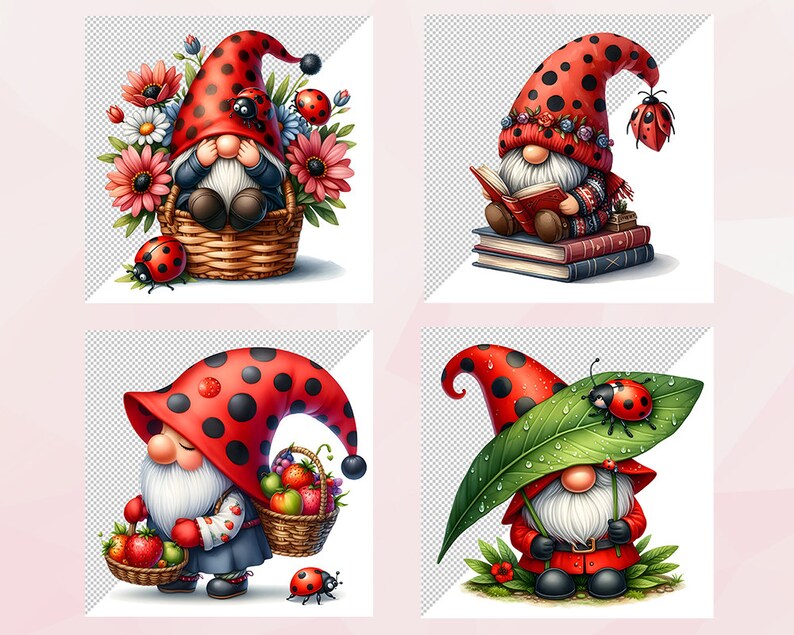 14 Ladybug Gnome Clipart Bundle, Garden Gnome Graphics, Spring Png ...