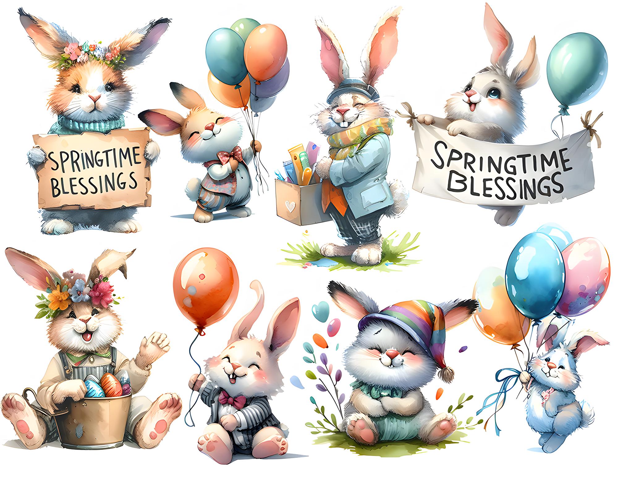 Cute Bunny Clipart Bundle, Happy Easter Png, Easter Png Bundle, Floral ...