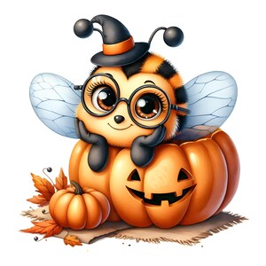 Halloween Pumpkin Bee Clipart | Cute Spooky Bee PNG | Fall Halloween ...