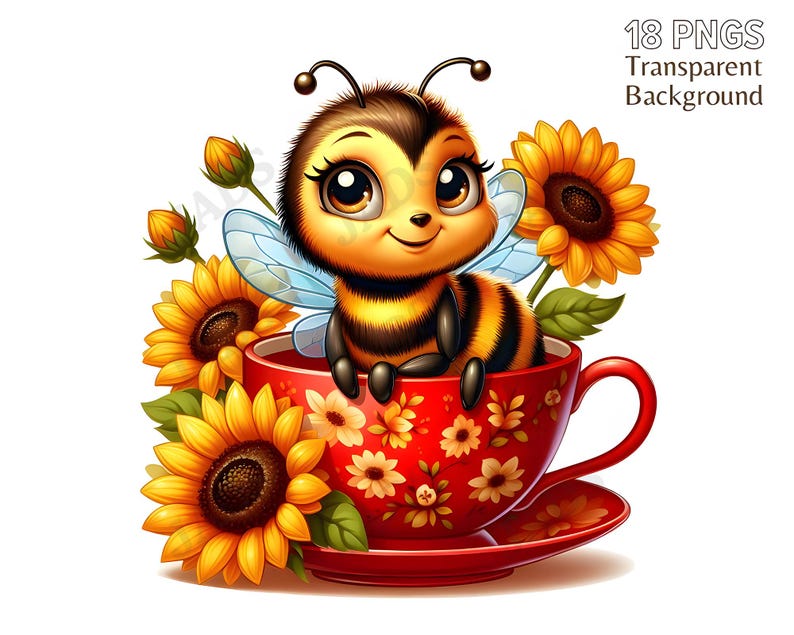 Sunflower Bees Clipart Bundle, Cute Bee Clipart, Sunflower Png Design ...