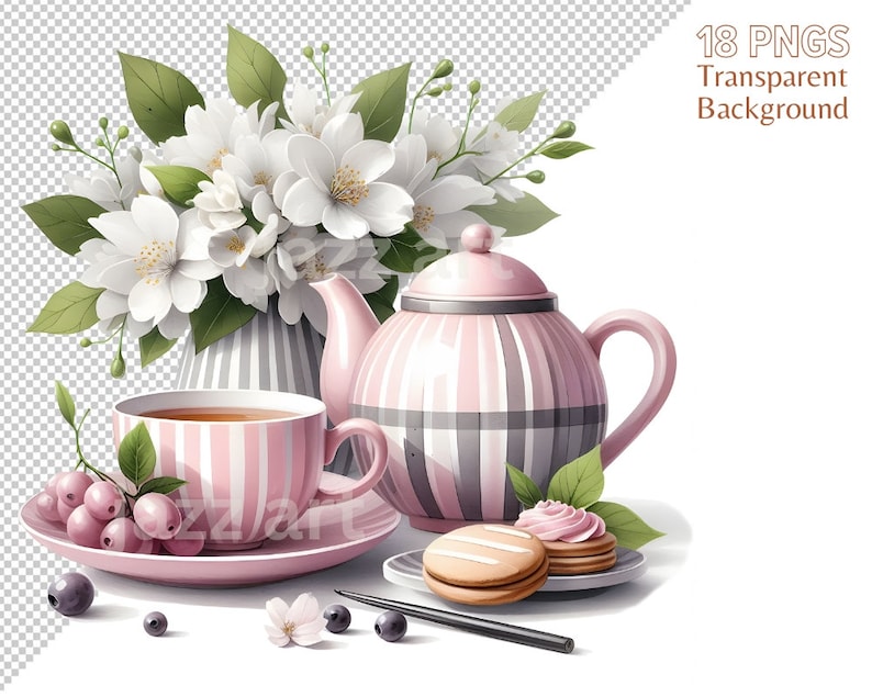 Tea Time Clipart Bundle, Watercolor Tea Party, Tea Illustration, Tea ...