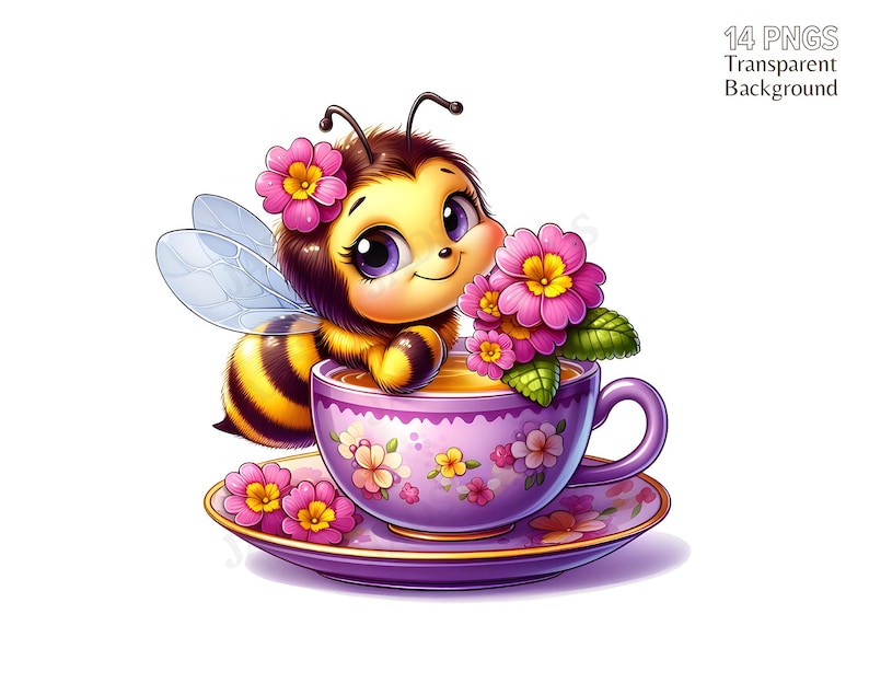 Bee and Teacup Clipart Bundle: Floral Honeybee PNG (commercial Use) - Etsy