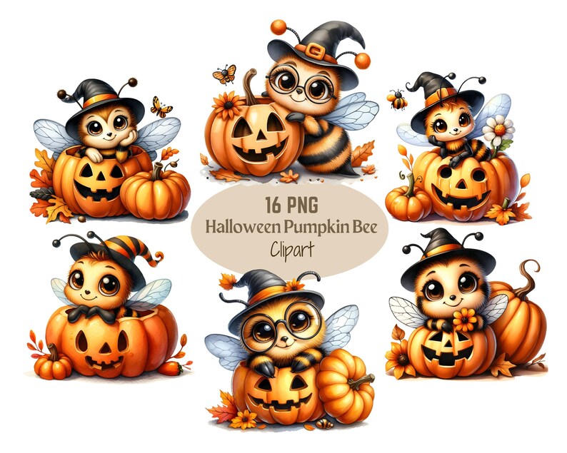 Halloween Pumpkin Bee Clipart | Cute Spooky Bee PNG | Fall Halloween ...