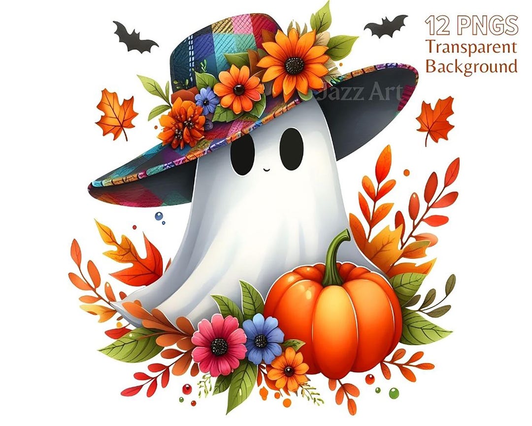 Cute Ghost Clipart Bundle, Watercolor Ghost Png Graphics, Halloween ...