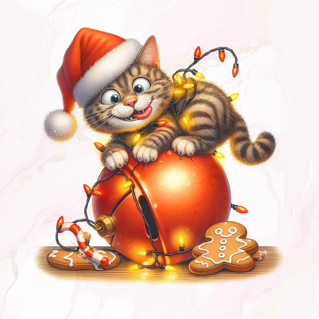 Christmas Cat Clipart Bundle, Quirky Christmas Lights, Funny Christmas ...