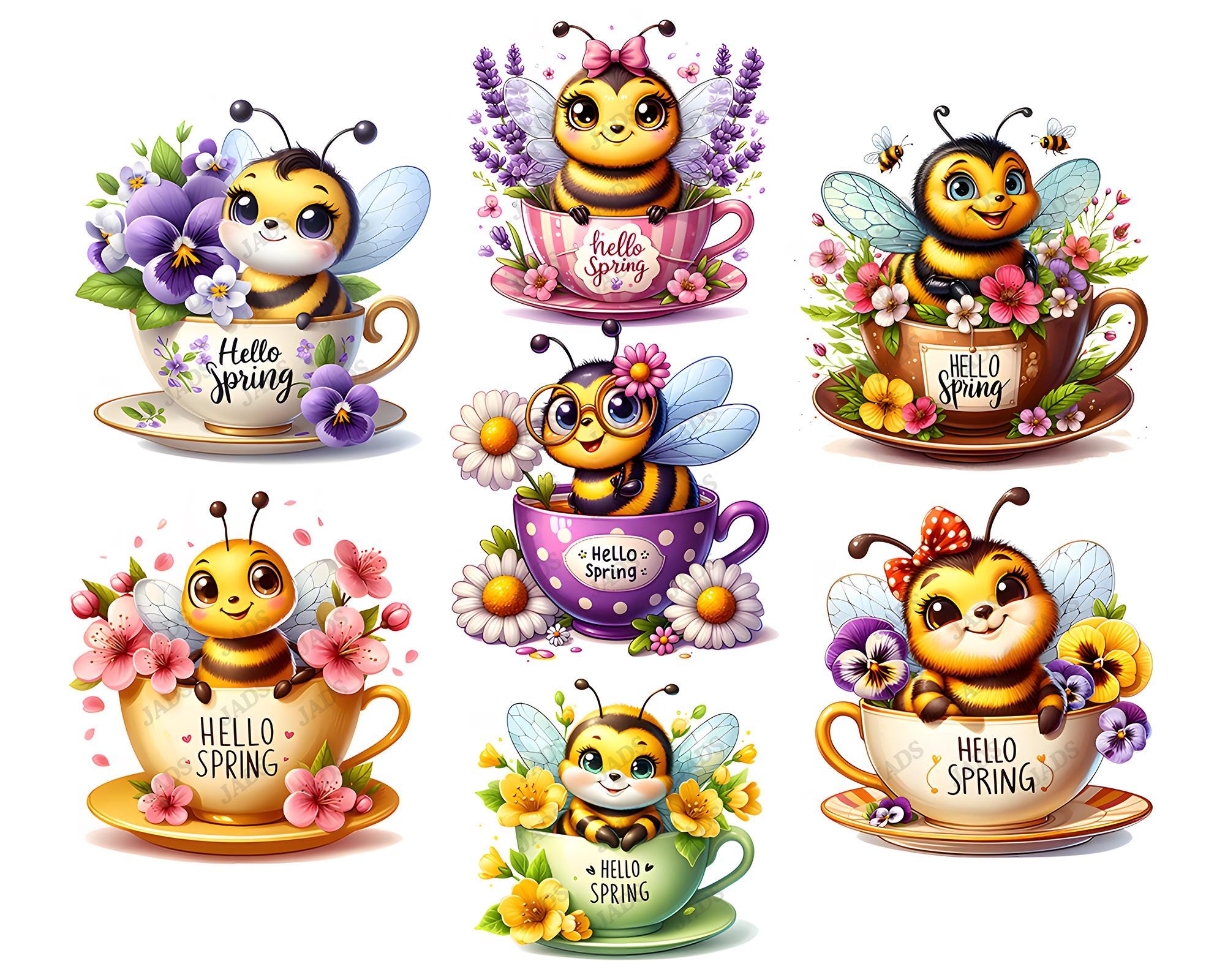 Spring Bees Clipart Bundle, Cute Bee Clipart, Honeybee Clipart, Hello ...
