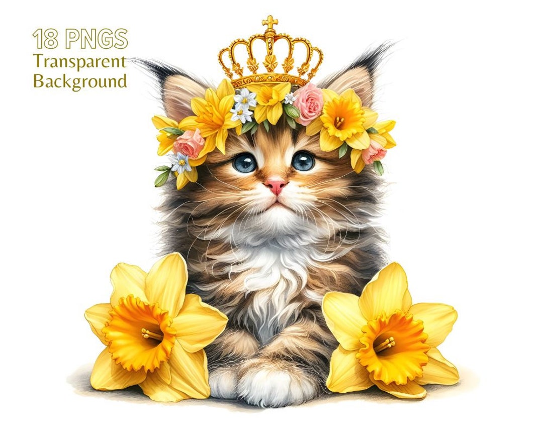 18 Cats and Florals Clipart Bundle, Spring Flowers, Cats Png Graphics ...