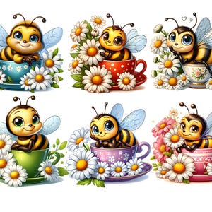 Tea Cup Bees and Daisy Clipart Bundle, Cute Bee Clipart, Honeybee ...