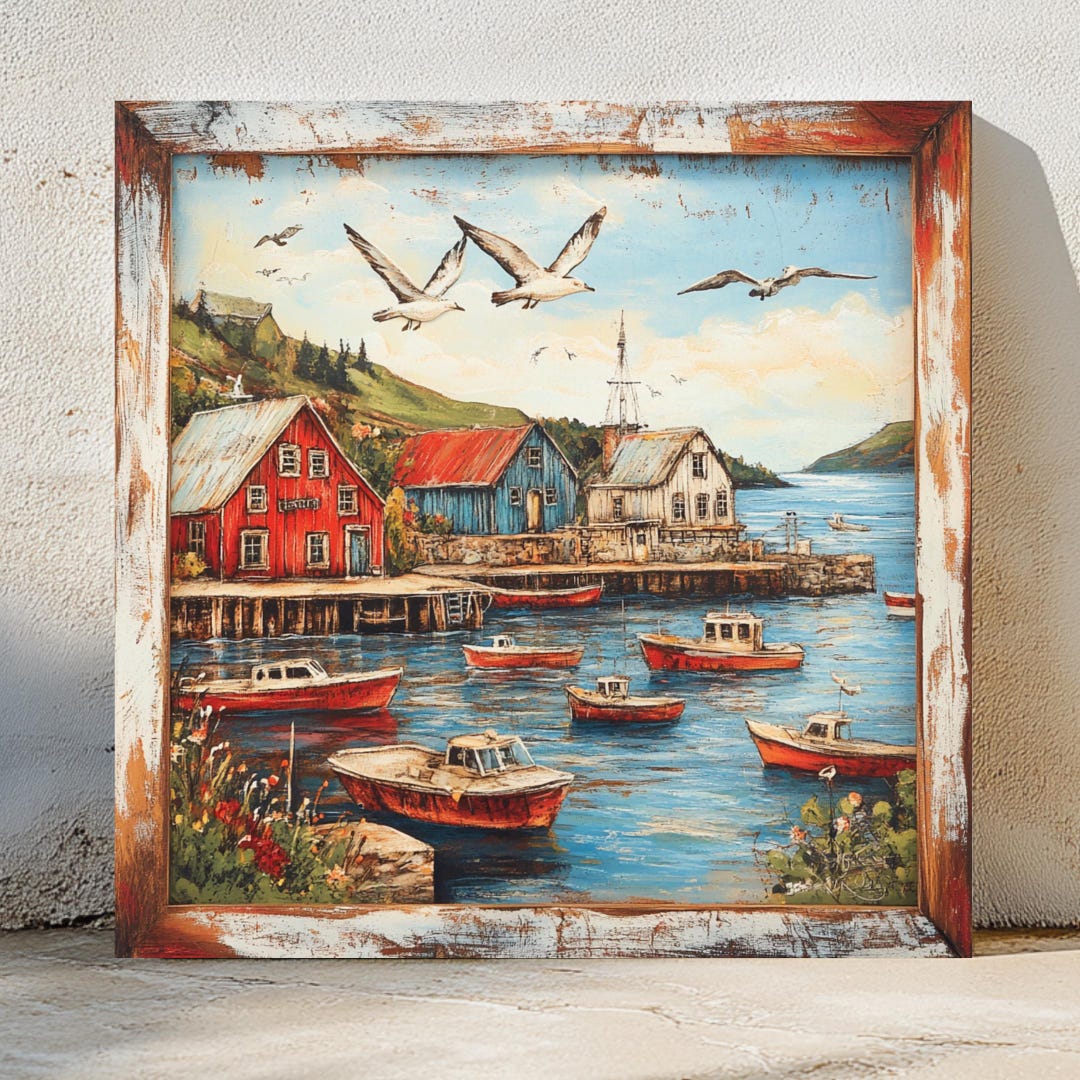 Fishing Village Wall Art Beachy Wall Art Canvas Coworker Gift Beach ...