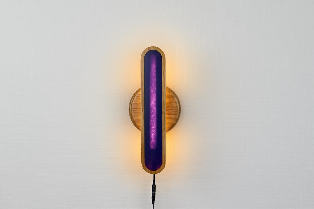 Wooden Sconce, Purple Epoxy Lamp, Vintage Style Wall Sconce, Romantic ...