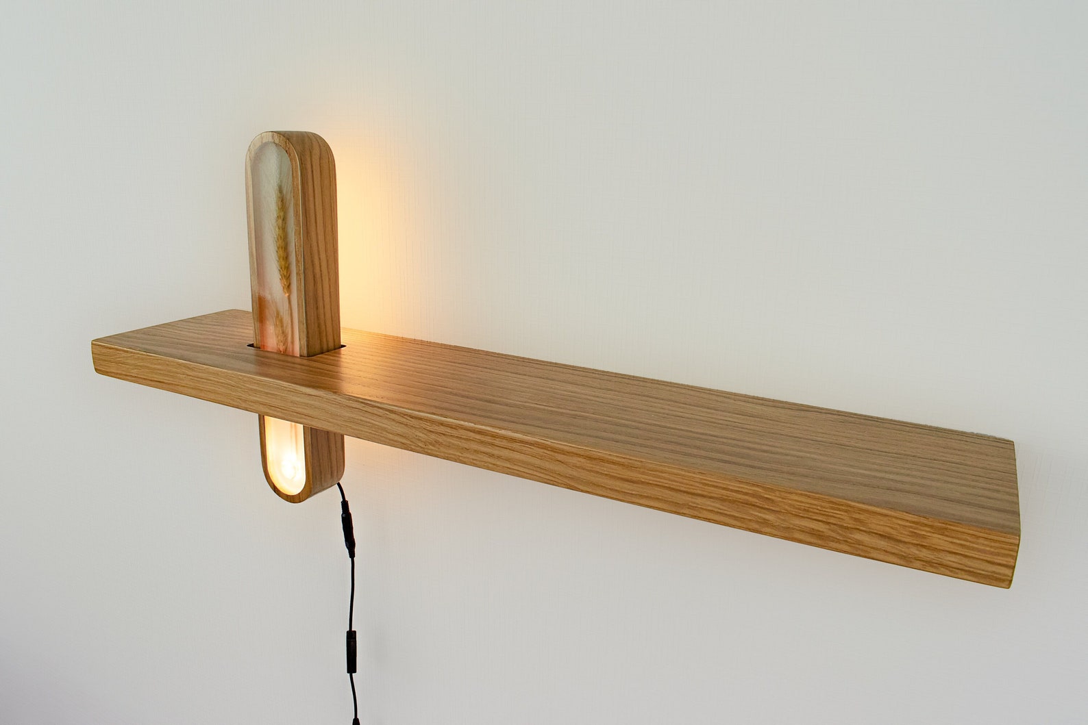Trendy Wooden Floating Shelf With Built-in LED Light and Resin Accent ...