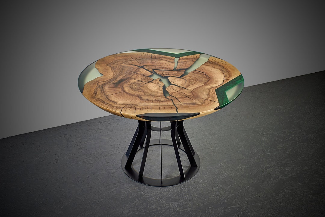 Stylish Round Coffee Table With Green Epoxy Accent, Modern Home ...
