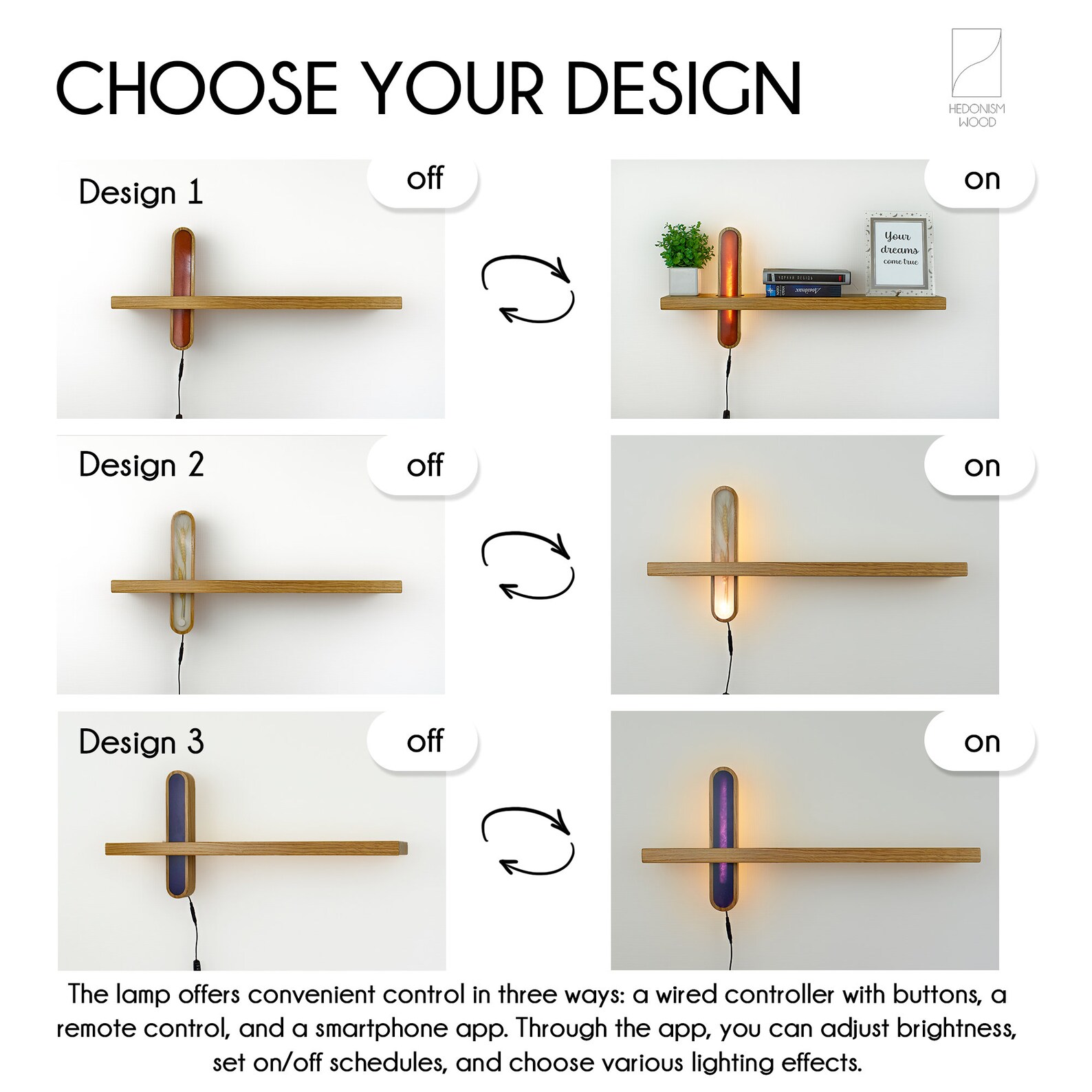 Trendy Wooden Floating Shelf With Built-in LED Light and Resin Accent ...