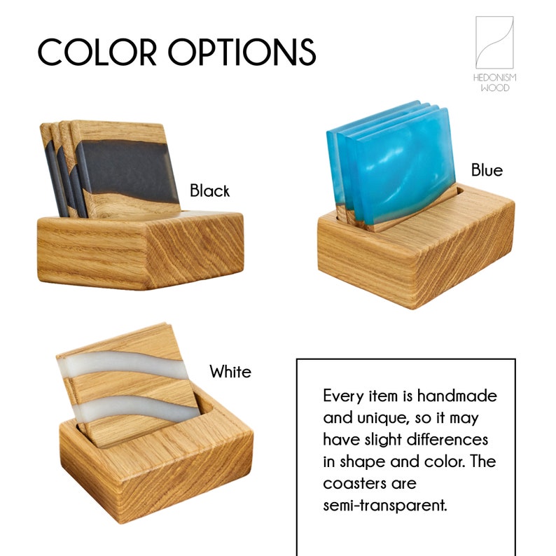 Cozy Blue Epoxy Coasters Set, Ocean Coasters With Holder, Wood & Resin ...