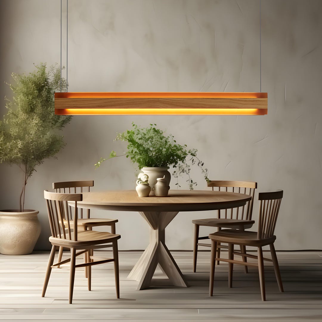 Linear Pendant Light, Wood & Epoxy Ceiling Light, Chandelier Lighting ...