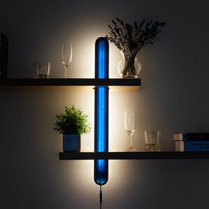 Cozy Floating Shelf With Blue Epoxy LED Lamp, Double Shelves for Home ...