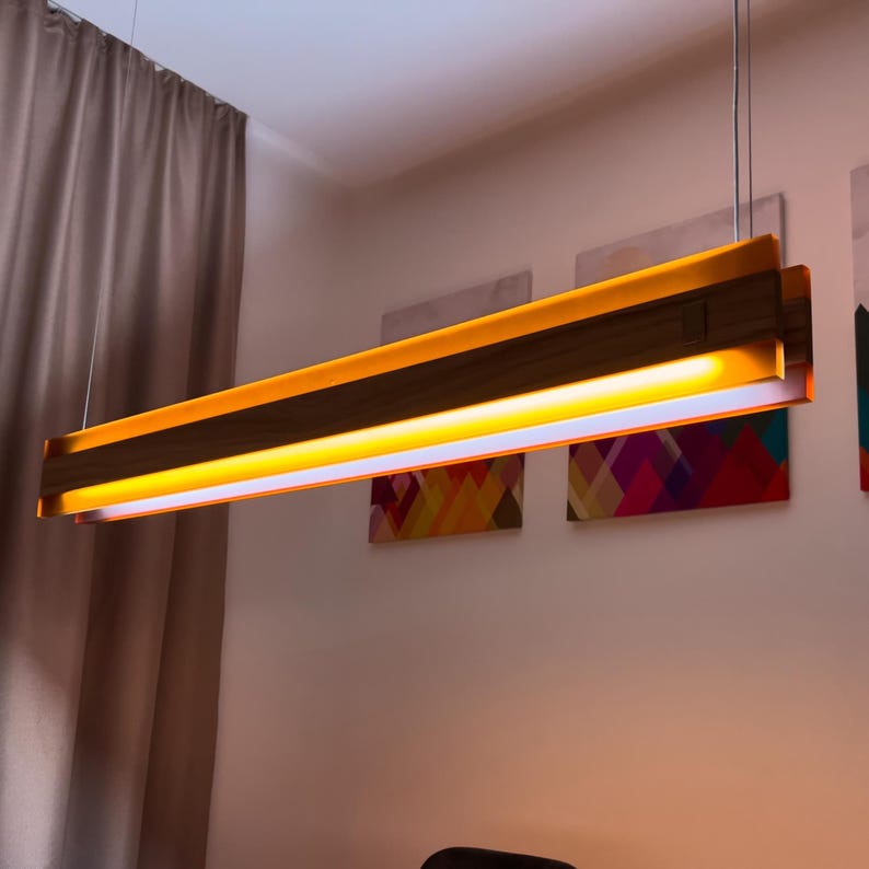 Linear Pendant Light, Wood & Epoxy Ceiling Light, Chandelier Lighting ...