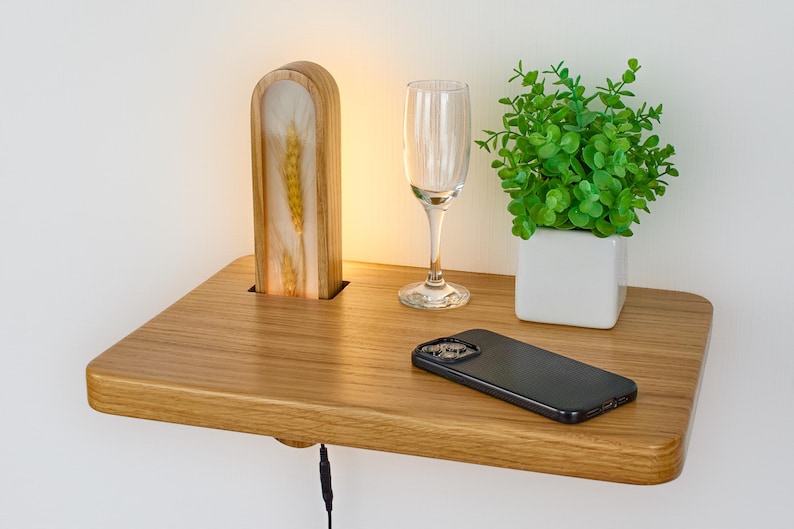 Bedroom Floating Shelf, Wall Mounted Bedside Shelf With Light, Cozy ...