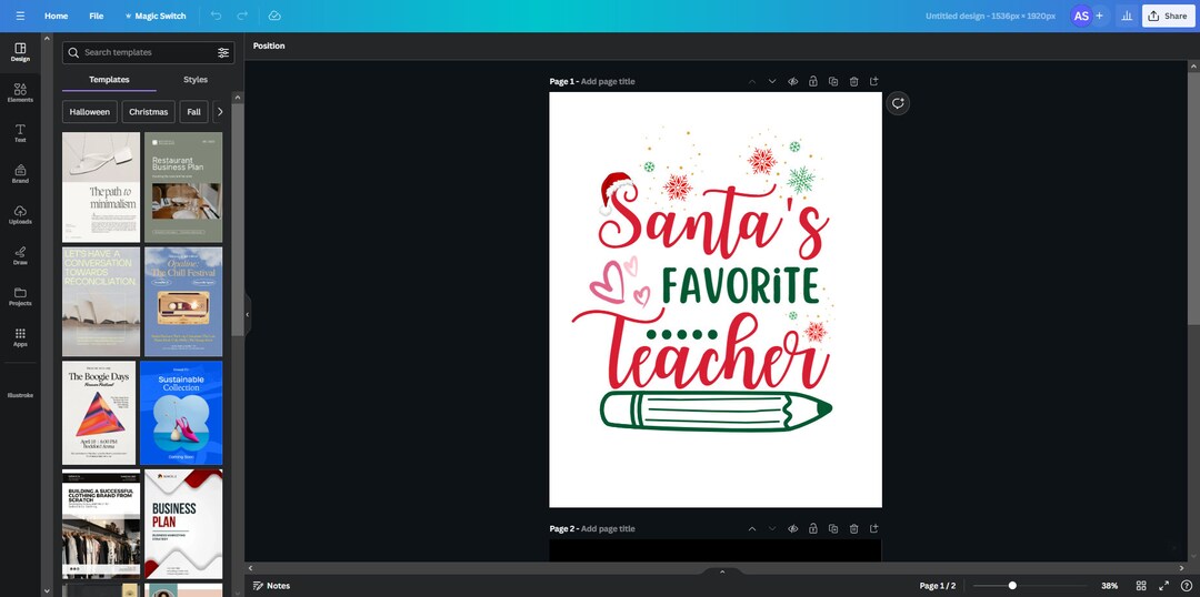 Santas Favourite Teacher Canva T-shirt Design Template - Etsy