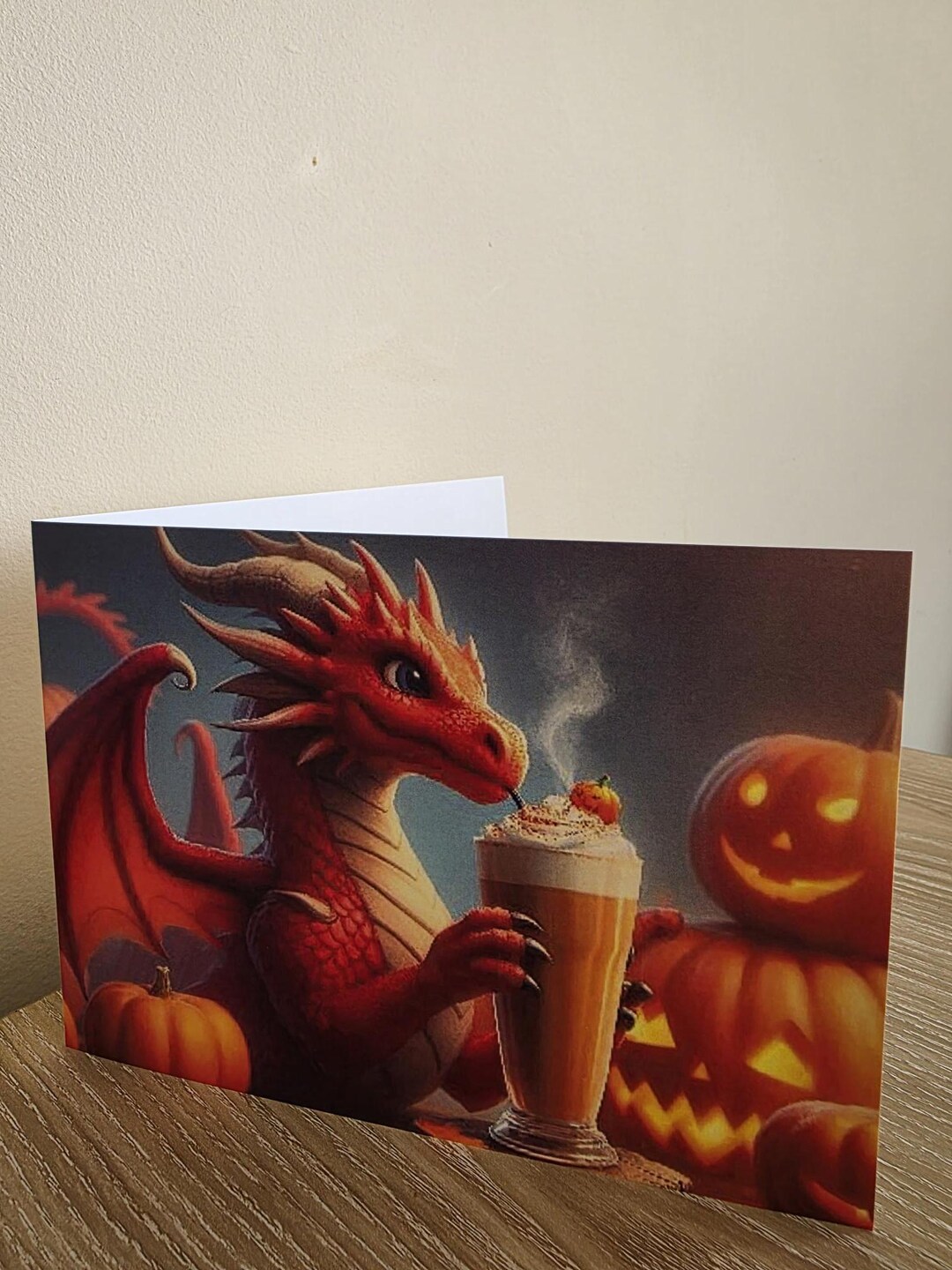 Welsh Dragon Halloween Card: Pumpkin Latte Art, Eco-friendly - Etsy