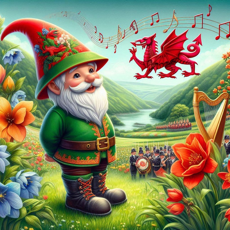Welsh Garden Gnome Art Print – Red Dragon, Male Choir, Celtic Gift With ...