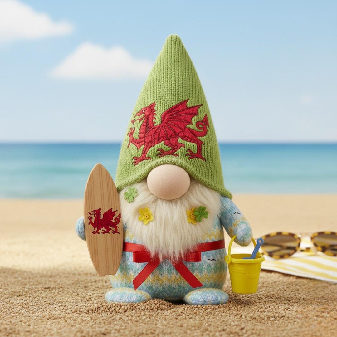 Welsh Dragon Gnome Beach Ready Plain Greetings Card With Envelope ...