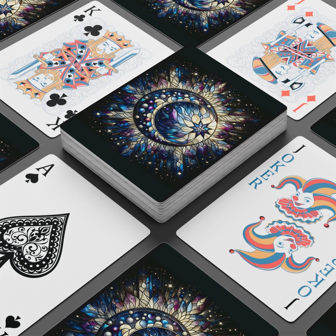Celestial Moon Playing Cards, Moon Stained Glass Effect, Poker Deck ...
