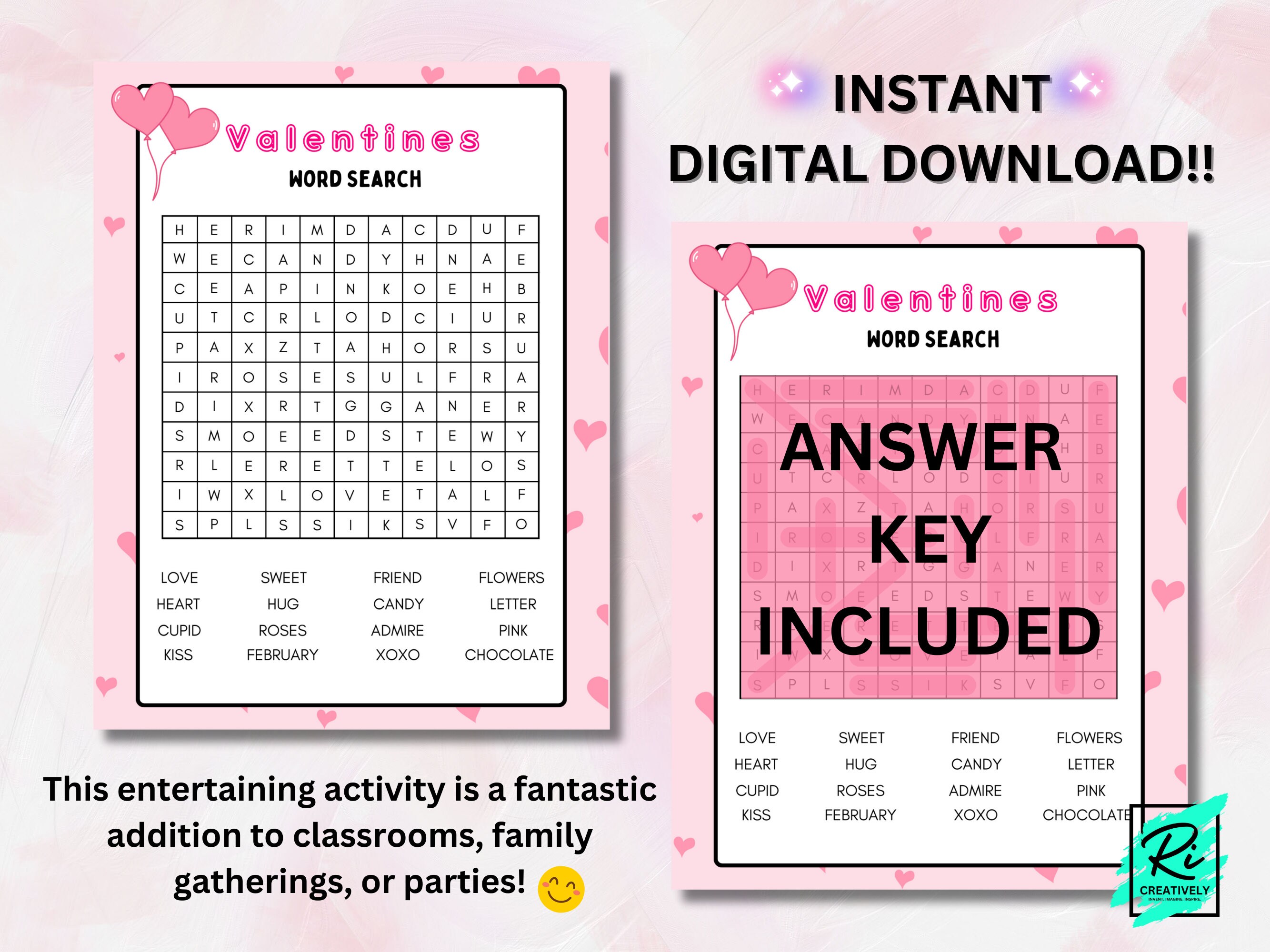 Printable Valentines Day Word Search Valentine's Day Games Valentines ...