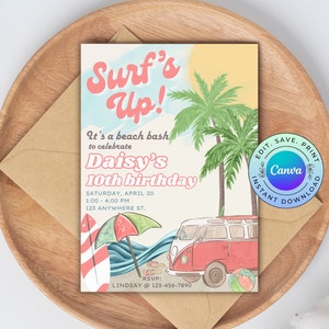 Editable Beach Bash Invitation, Printable Beach Themed Birthday Invite ...