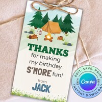 Editable Happy Camper Favor Tag Template, Camp Thank You Sticker ...
