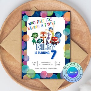 Editable Inside Out Invitation, Printable Inside Out 2 Invite, DIGITAL ...